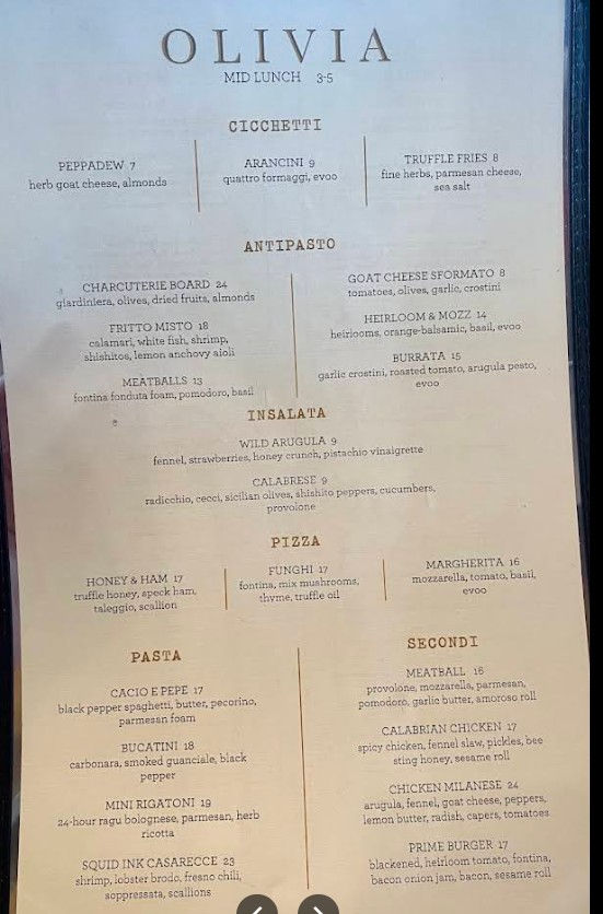 OLIVIA Restaurant Menu & Prices – Tampa