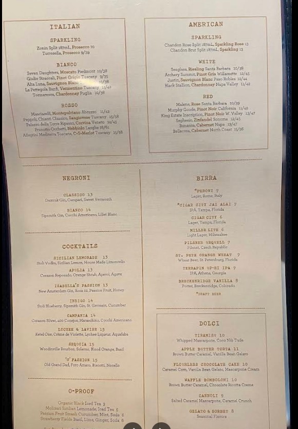 OLIVIA Restaurant Menu & Prices – Tampa